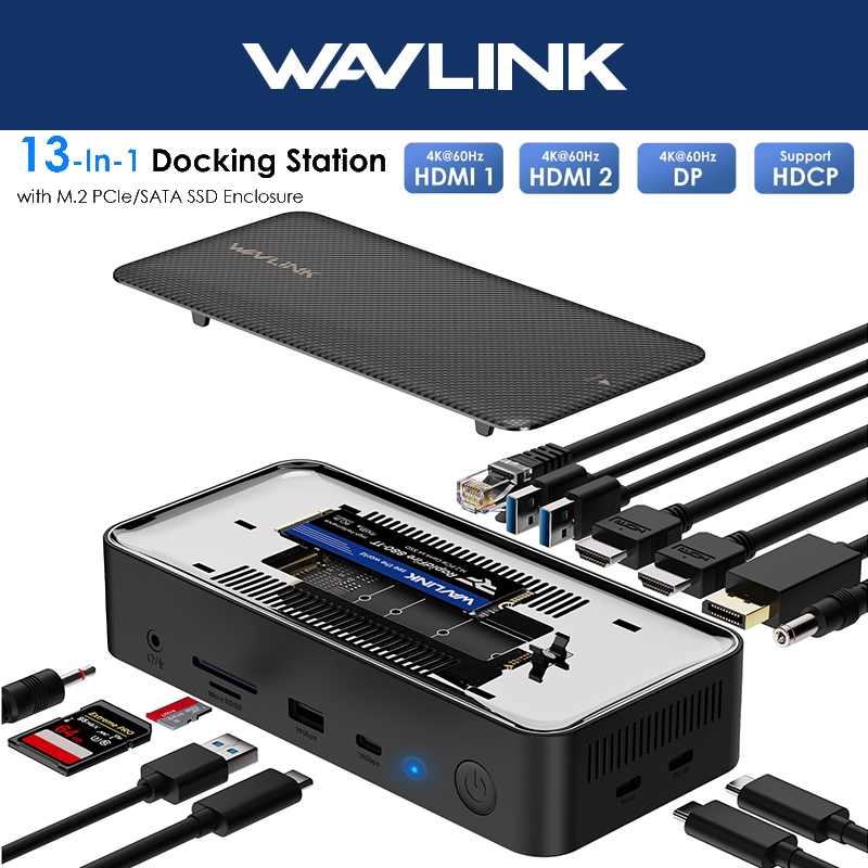 Wavlink USB C Docking Station พร้อม M.2 SSD/SATA Enclosure 13-In-1 Triple Display Hub 4K @ 60Hz ...