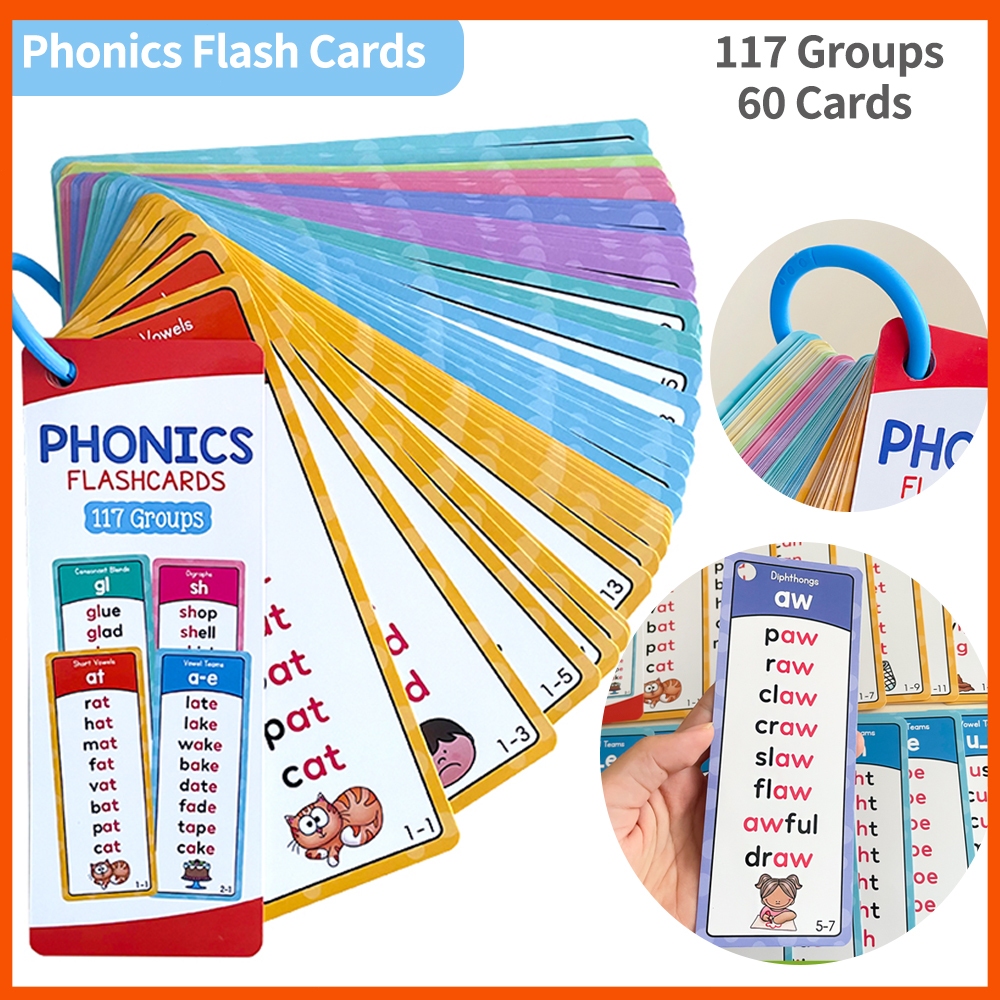 Phonics Flashcards, 117 Phonic Group Sets CVC, Digraph Trigraphs Blends ...