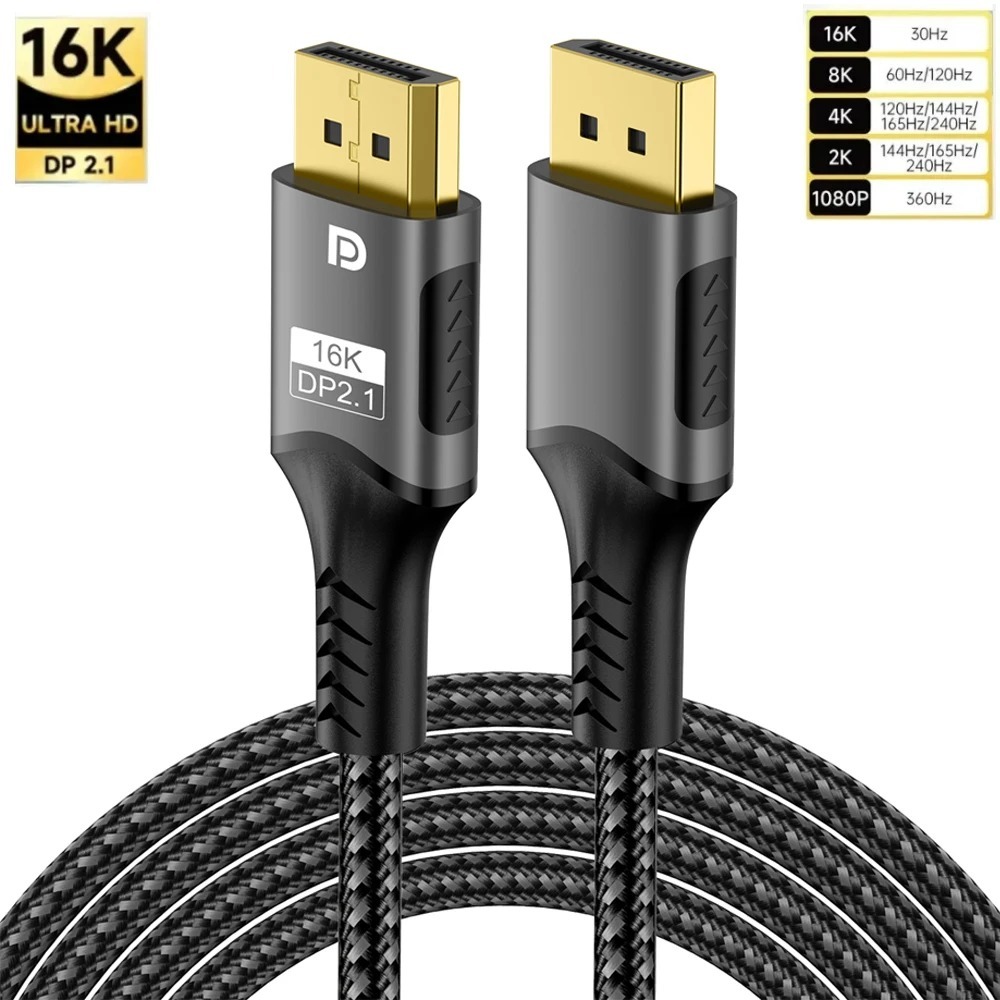 16k DP 2.1 8K@120Hz 4K@240Hz 80Gbps HDR Video Audio Displayport Cable Display Port สําหรับแล็ปท็ ...