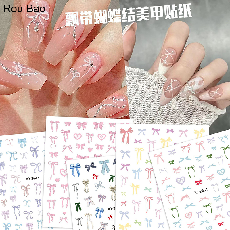 Rou Bao Nail สติ๊กเกอร์ริบบิ้นโบว์สีสันสดใส Sweet Girly พร้อมกาวด้านหลังเล็บ Art DIY ตกแต่ง ...