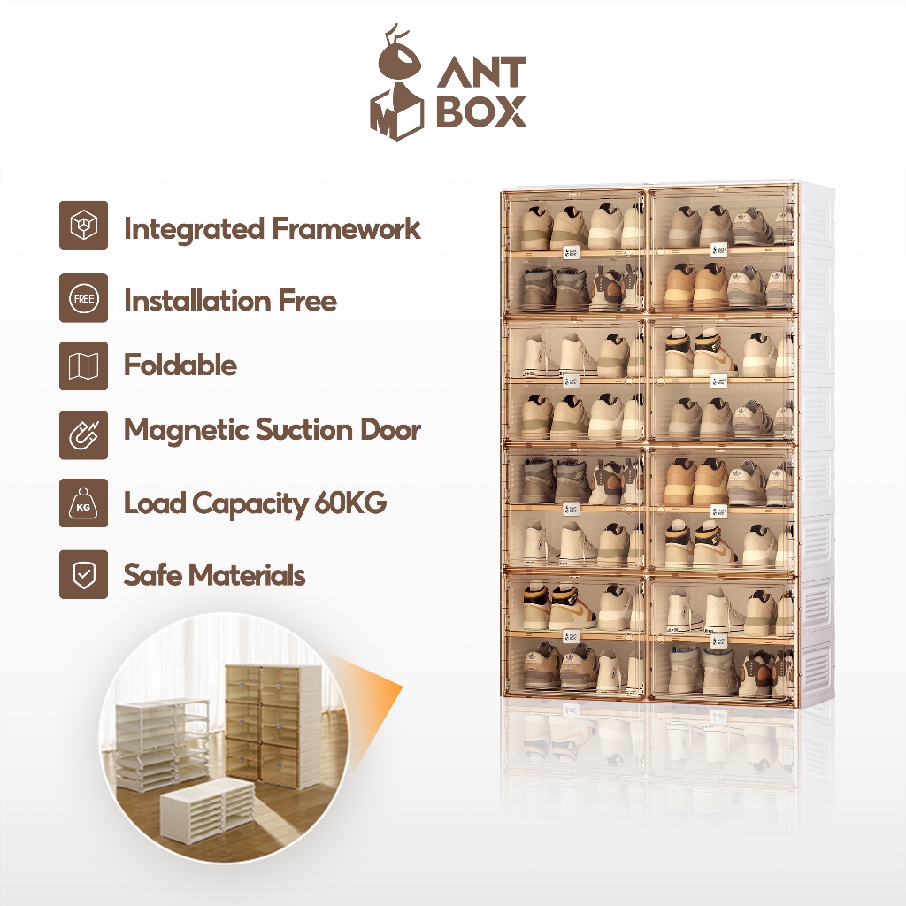 ANTBOX [พร้อมส่ง !! ] กล่องใส่รองเท้า-ตู้ใส่รองเท้า ติดตั้งง่าย พับเก็บได้ ประตูแม่เหล็ก แข็งแรง ...