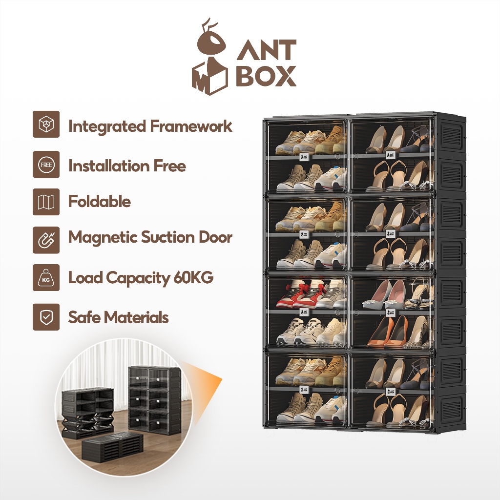 ANTBOX [ ใหม่ พร้อมส่ง !! ] ตู้ใส่รองเท้า สีดำ 16คู่ -40 คู่ ติดตั้งง่าย พับเก็บได้ ประตู ...
