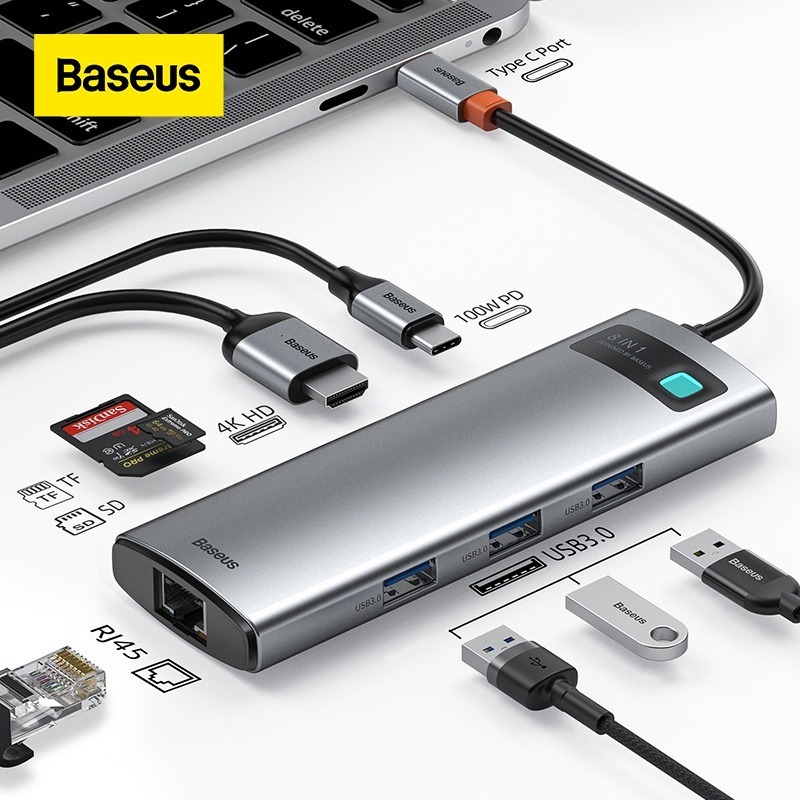 Baseus 8 in 1 USB C HUB ประเภท C ถึง HDMI-ใช้งานร่วมกับ 3.0 อะแดปเตอร์ ...