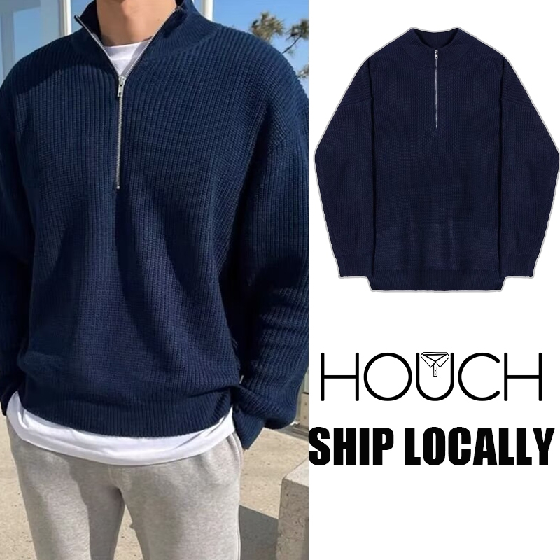 Houch พร้อมส่ง COD สุภาพบุรุษ เสื้อถักลําลองเกาหลีพร้อมโปโลแขนยาวปก ...