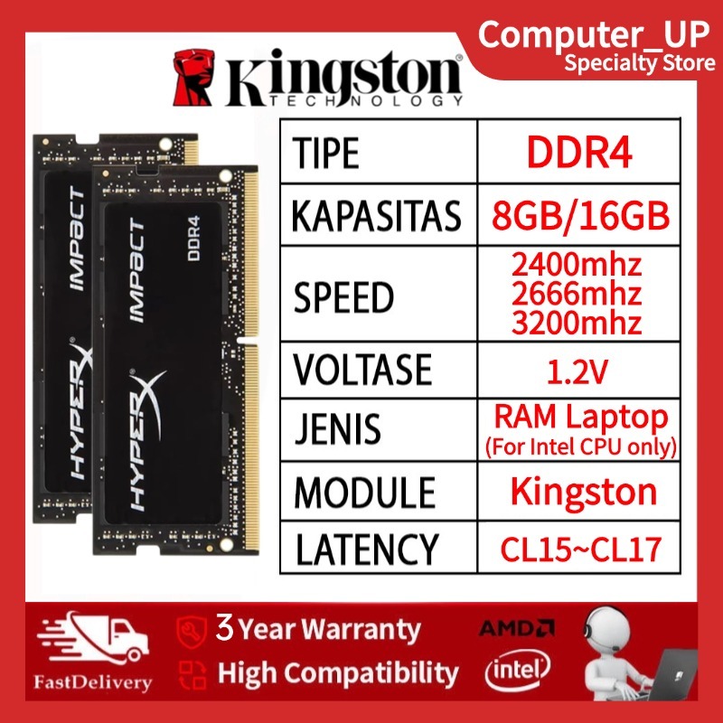 【สําหรับ CPU Intel เฉพาะ 】Kingston HyperX DDR4 RAM 16GB 8GB 3200MHz 2666MHz 2400MHz แล็ปท็อป ...