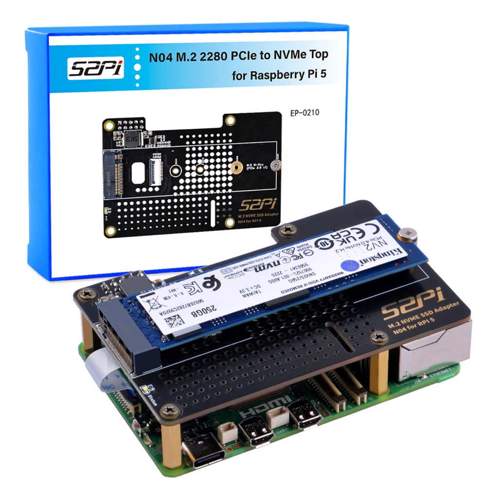 52pi N04 บอร์ดอุปกรณ์ต่อพ่วง สําหรับ Raspberry Pi 5 NVMe M.2 SSD(NVMe 2230 2242 2260 2280 GEN 3 ...