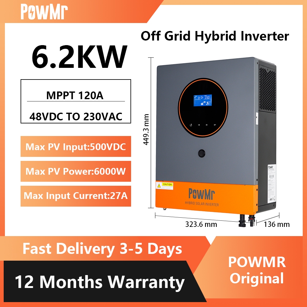 Powmr 6.2KW Off-Grid Hybrid Solar Inverter 48V MPPT 120A Solar Charger Controller 500VDC Hybrid ...