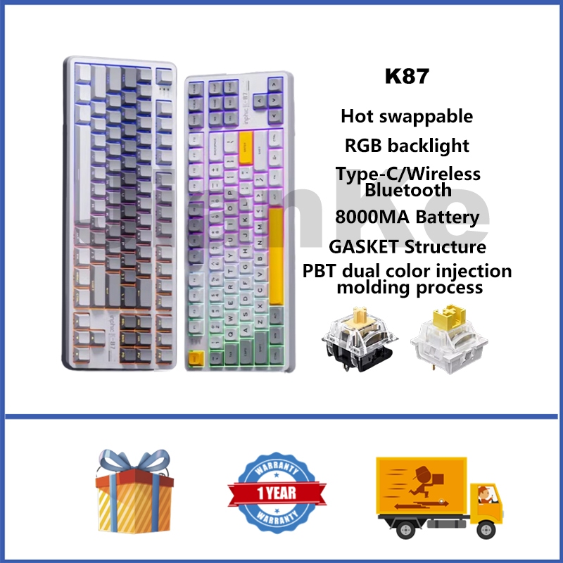 Infhic K87 คีย์บอร์ดไร้สาย 75% Hot swappable RGB GASKET คีย์บอร์ดเกมแบบกําหนดเอง | Shopee Thailand