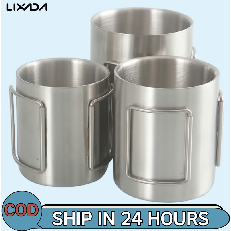 LIXADA [LISADA Mall] Camping Cup 200ml/300ml/400ml ถ้วยน้ําสแตนเลสถ้วยชาแก้วกาแฟพร้อมที่จับพับ ...