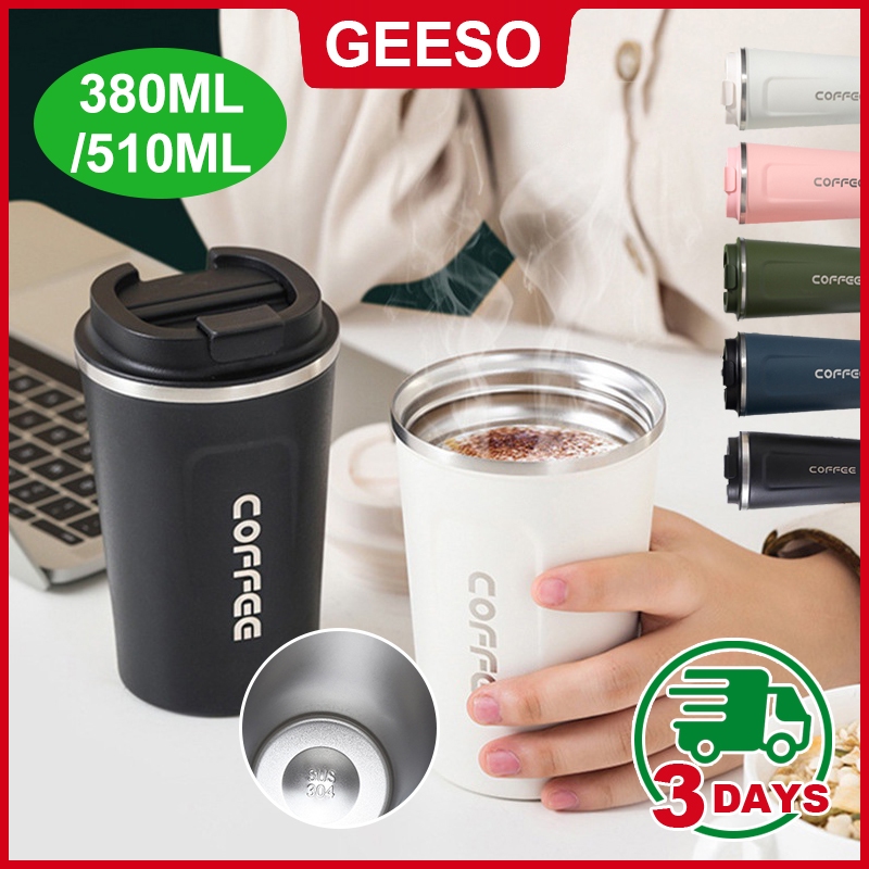 GEESO แก้วกาแฟพกพา สแตนเลสแบบพกพา น้ำสแตนเลส ร้อนพร้อมฝา กระติกน้ำ ...