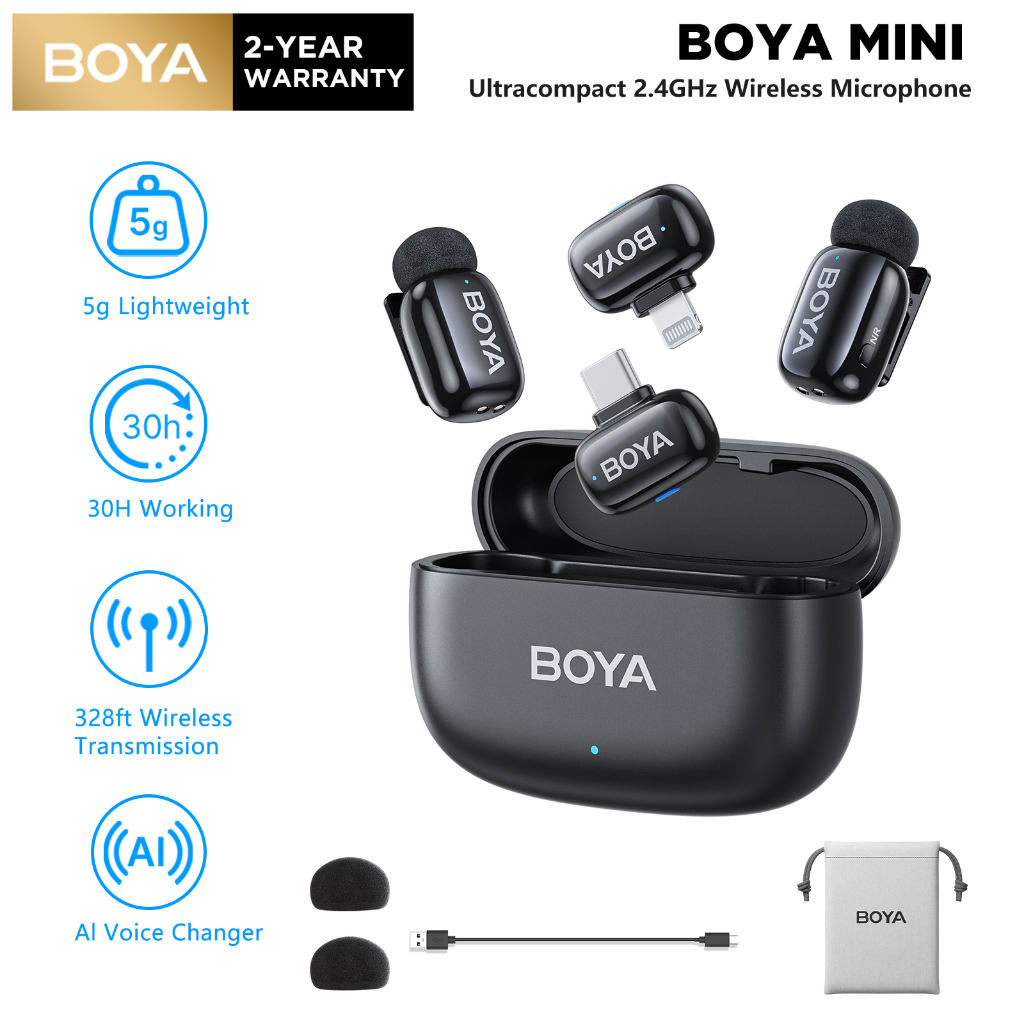BOYA mini ปลายนิ้ว ไมค์ไร้สายไมค์ตัดเสียงรบกวน ต้นฉบับ Mini ไมค์boya หรับการบันทึก Vlog Android ...