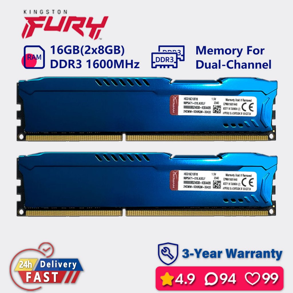 Kingston FURY 16gb 8gb 1600mhz ddr3 Dual Channel Desktop HYPERX หน่วย ...