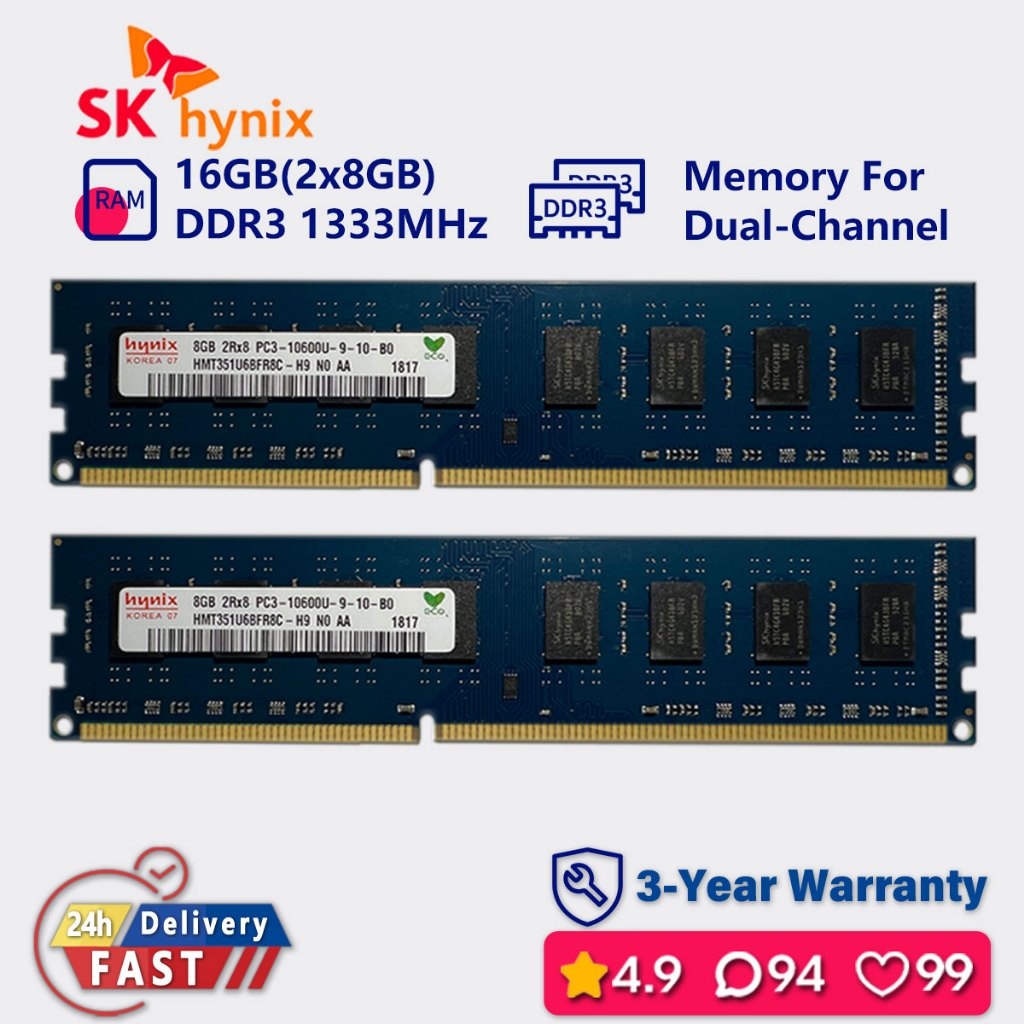 Sk HYNIX 16gb 8gb 1333mhz ddr3 หน่วยความจําเดสก์ท็อป Dual Channel dimm ...