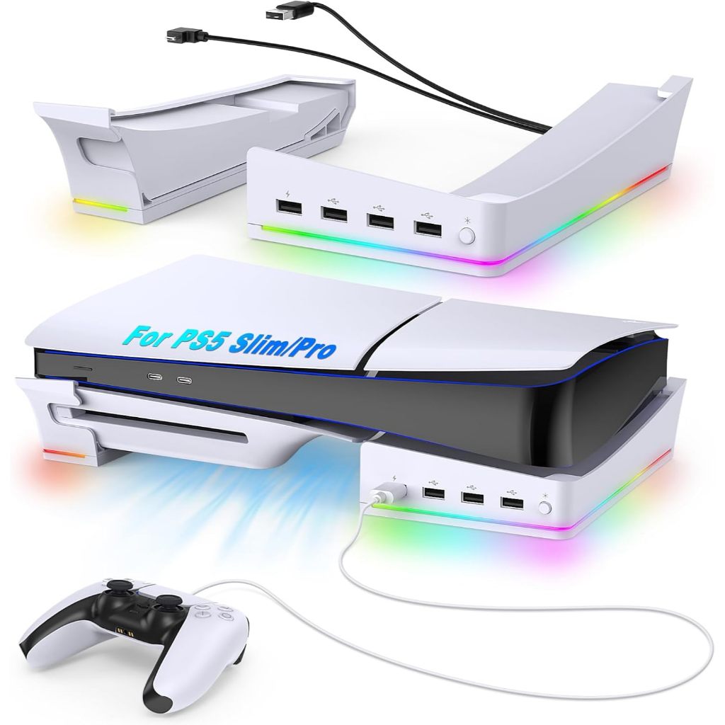 ขาตั้งแนวนอน RGB สําหรับ PS5 Pro/PS5 Slim Console พร้อมโหมดไฟ 14 โหมด ...