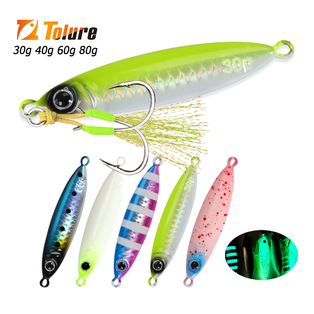 Tolure ใหม่ Jig Lure 30g 40g 60g 80g 1PC เลเซอร์เคลือบ Luminous ช้า Sinking Jigging Fishing Lure ...