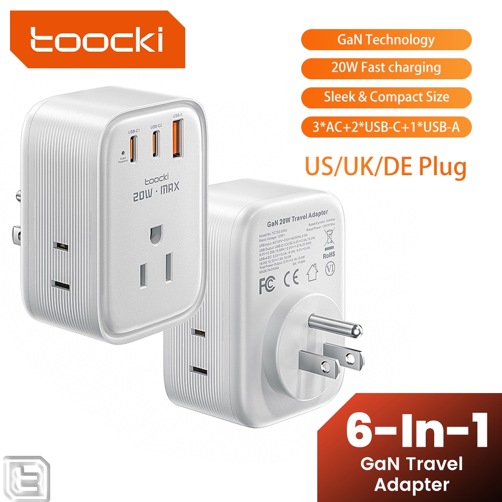 Toocki 20W GAN Fast Charger Mini 6-in-1 Travel Adapter รางปลั๊กไฟแบบ ...