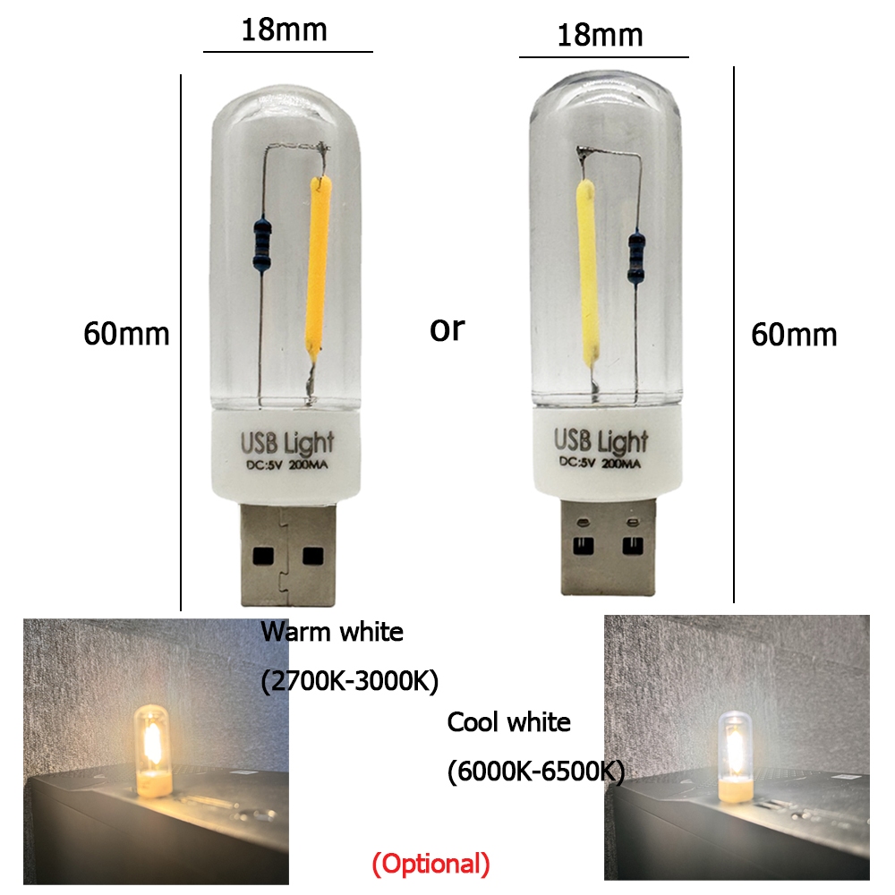 Led Night Light 1W แบบพกพา USB Mini หลอดไฟ Power Bank โคมไฟ 5V Filament ...