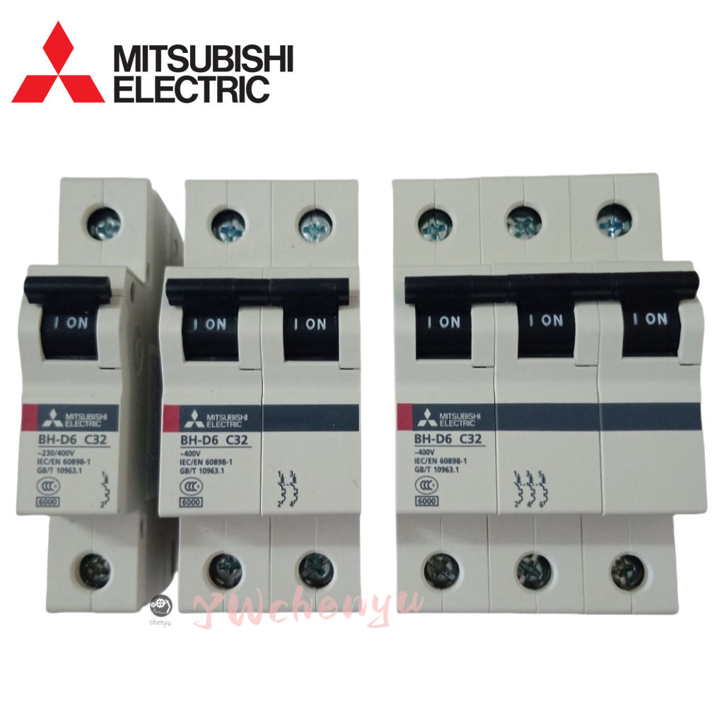 สวิตช์เบรกเกอร์วงจร Mitsubishi BH-D6 1P 2P 3P 6A 10 16 20 25 32 40 50 63A C Type | Shopee Thailand