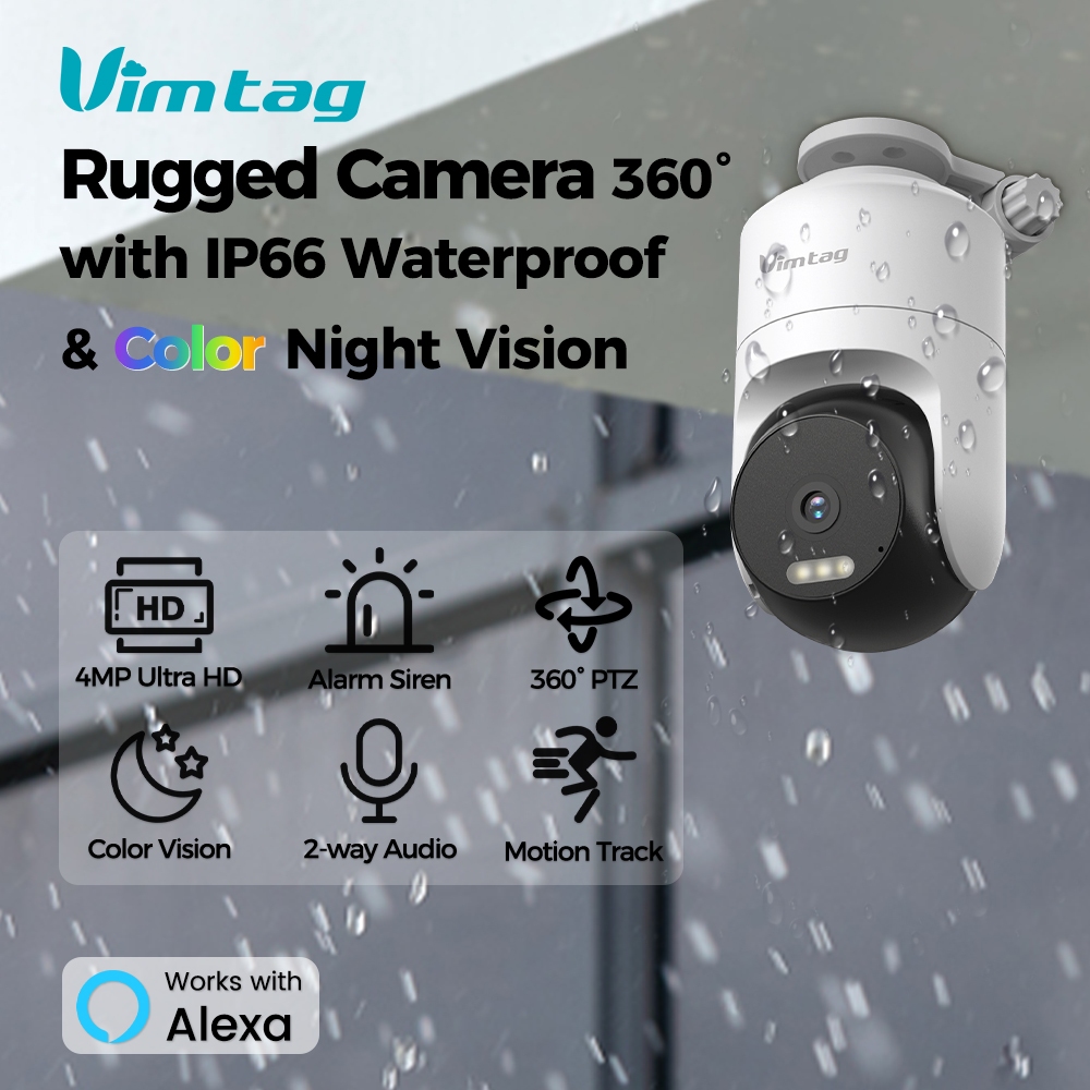 Vimtag 2.5K กล้องรักษาความปลอดภัย กล้องวงจรปิดกลางแจ้ง กล้อง WIFI 360° Ptz Auto Track HD Color ...