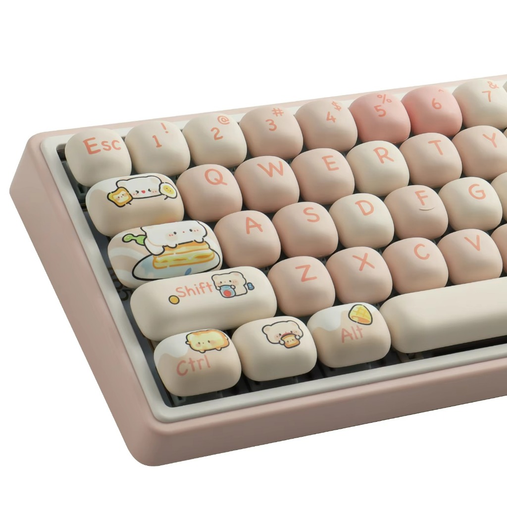 Pbt Keycaps Bread Bear Rounded Keycaps สีชมพูและน่ารัก MOG keycap Dye ...