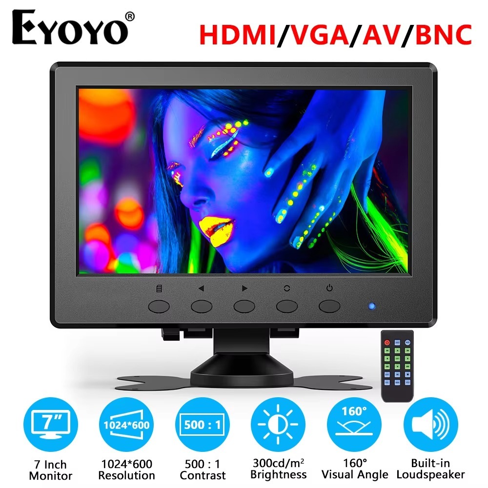 Eyoyo 7 "IPS Monitor 1024x600 ขนาดเล็กแบบพกพาพร้อมรีโมทคอนโทรลและลําโพง ...