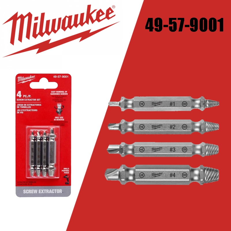 Milwaukee 49-57-9001 M2 เหล็กสกรู Extractor ชุด 4PC เจาะเปิดช่างไม้ ...