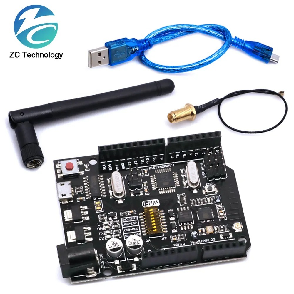 Uno+wifi R3 ATmega328P+ESP8266 CH340 (หน่วยความจํา 32Mb) 6V-9V USB-TTL CH340G สําหรับ Arduino ...