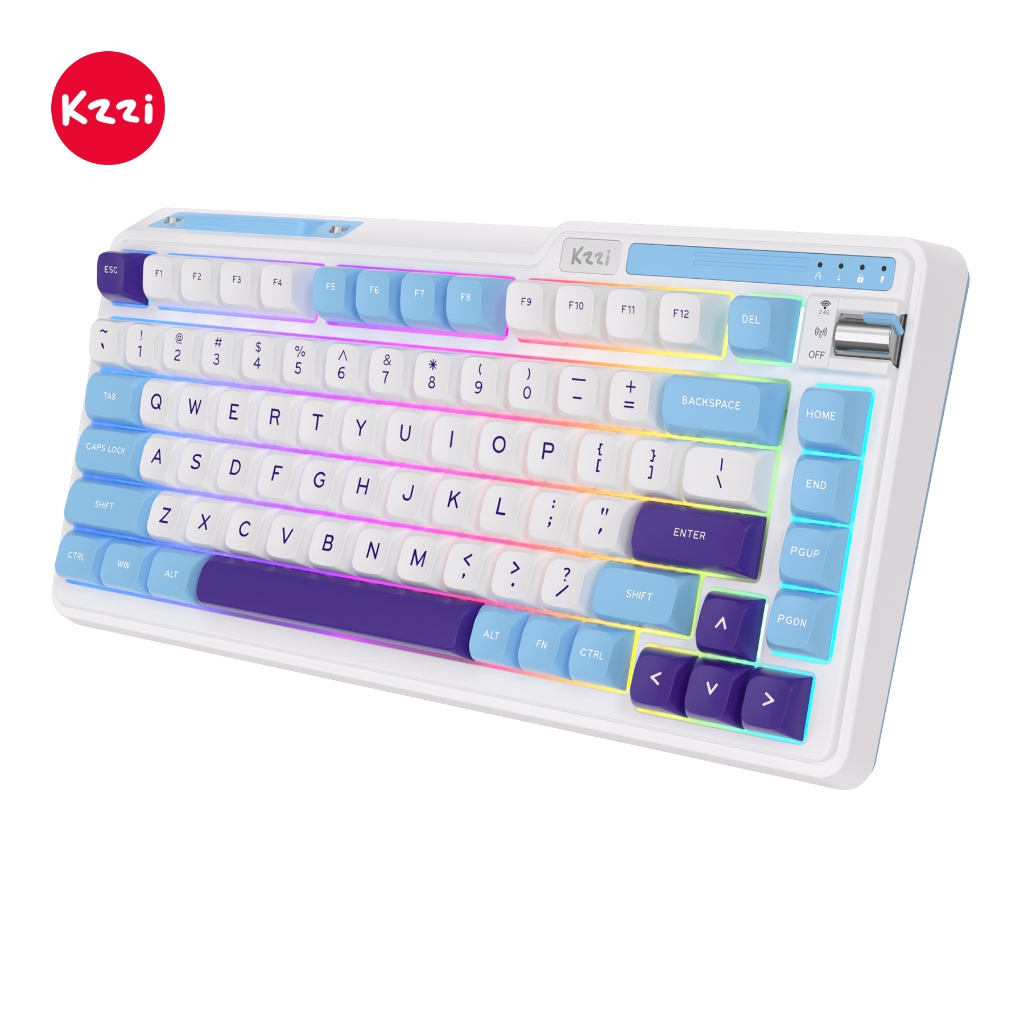 Kzzi K75 Lite Blue Sea คีย์บอร์ดไร้สาย 75% ปะเก็น RGB คีย์บอร์ดเกม 3 โหมดลูกบิด BT 5.0/2.4G/USB ...