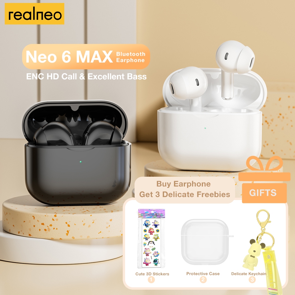 แจกของขวัญ 3 ชิ้นRealneo Neo 6 Max หูฟังบลูทูธ TWS การ์ตูนน่ารักสีสันสดใส BT5.3 หูฟังไร้สายขนาด ...