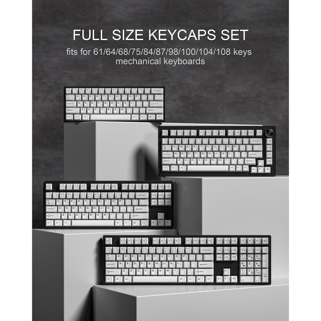 Womier Pure White 122 คีย์ Retro Keycaps Double Shot PBT Key Caps ชุด ...