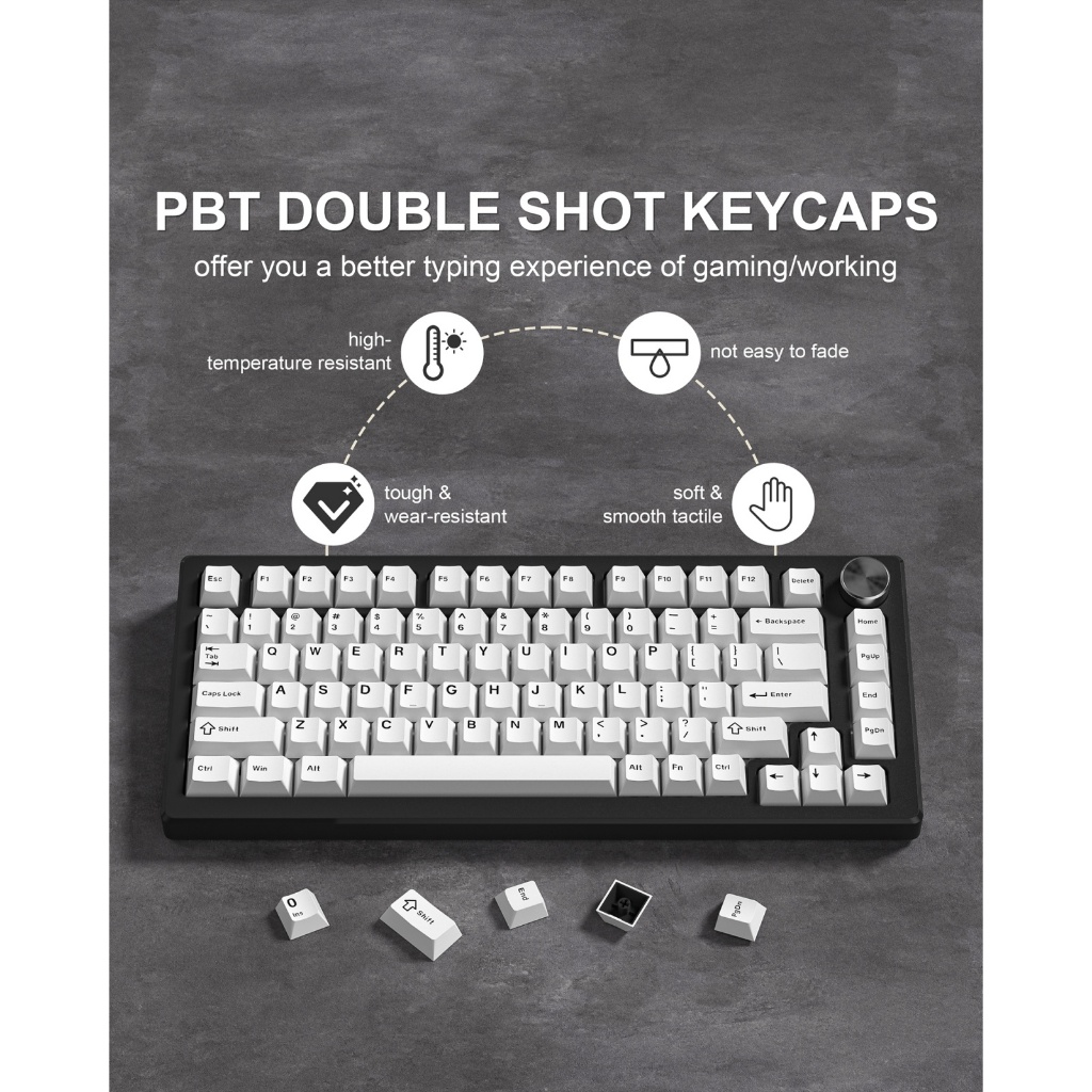 Womier Pure White 122 คีย์ Retro Keycaps Double Shot PBT Key Caps ชุด ...