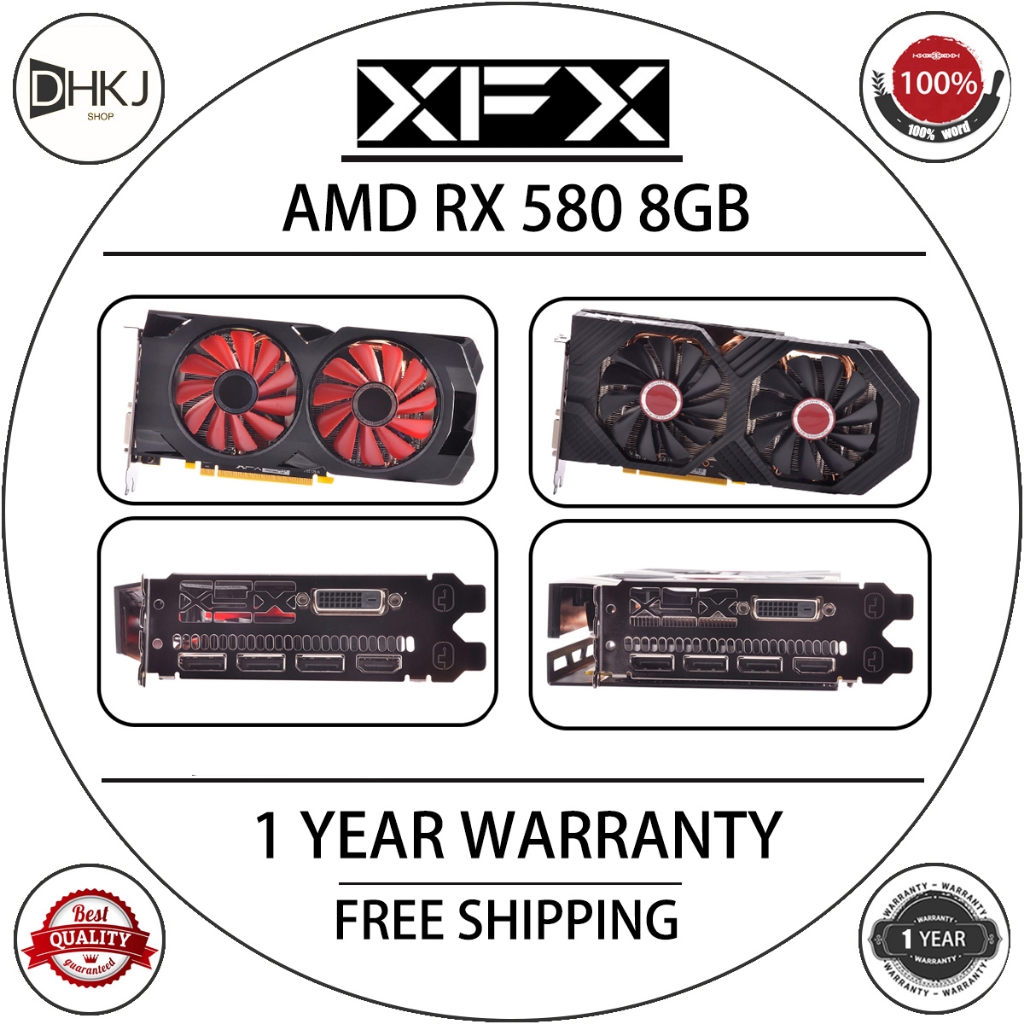 ใช้ XFX AMD RX 580 8GB RX 580 4GB กราฟิกการ์ด GDDR5 256bit การ์ดเกม ...