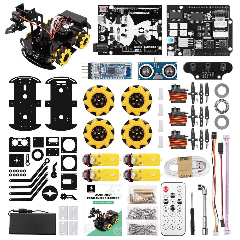 Tscinbuny 4WD หุ่นยนต์รถ Mechanical Arm Kit สําหรับ Arduino UNO การ ...