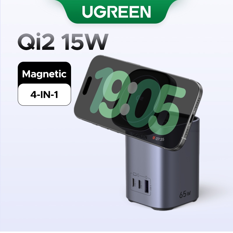 Ugreen 2 in 1 65W Max Qi2 เครื่องชาร์จไร้สาย, 15W Max สําหรับ iPhone 16 Pro Max, 5W สําหรับ ...