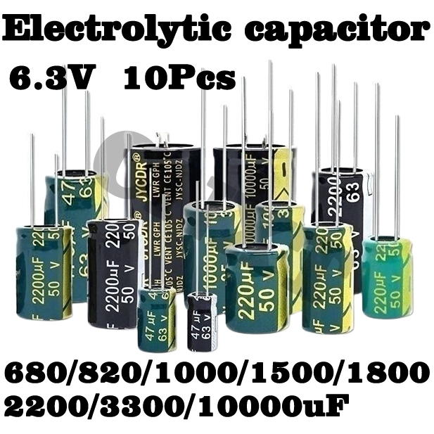 10pcs 6.3V 680UF 820UF 1000UF 1500UF 1800UF 2200UF 3300UF 1,000UF In-line อลูมิเนียม ...
