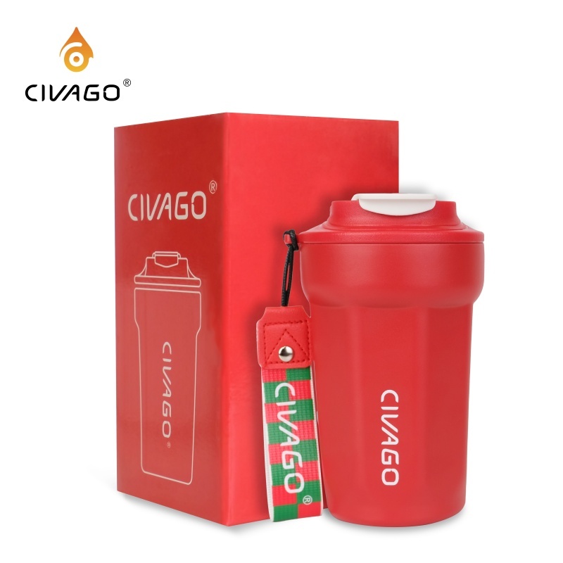CIVAGO（13oz/390ml）กระบอกน้ำสแตนเลสพร้อมฝาปิด เคลือบเซรามิก แก้วสุญญากาศ ...