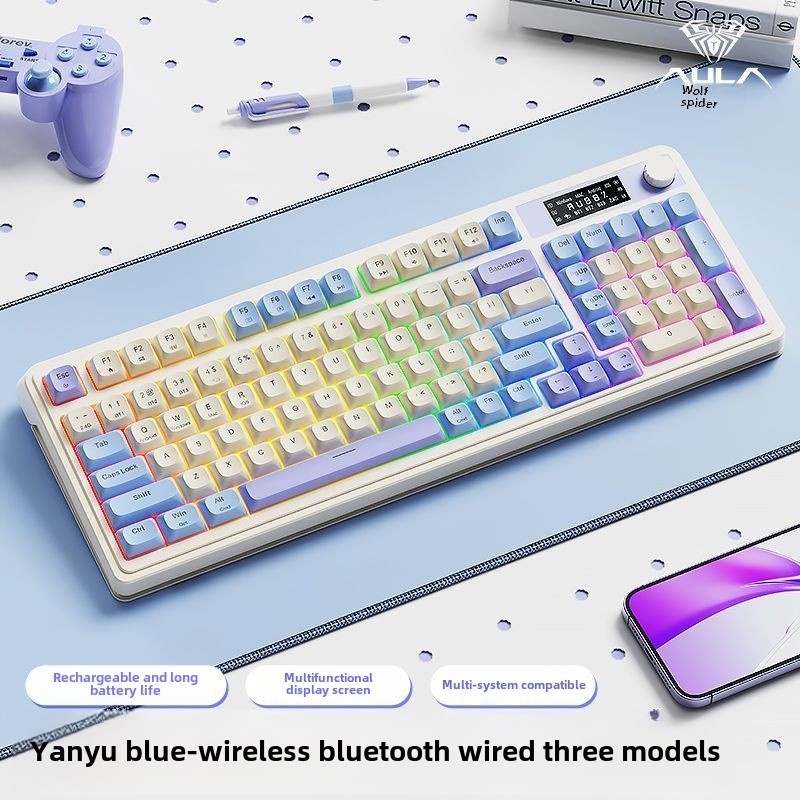 Aula S99 RGB ไร้สาย 2.4G บลูทูธแบบมีสายสามโหมดคีย์บอร์ดชาร์จความรู้สึก ...