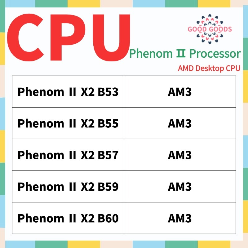 X2 B53 X2 B55 X2 B57 X2 B59 X2 B60 AMD Phenom II โปรเซสเซอร์เดสก์ท็อป CPU AM3 Socket938 | Shopee ...