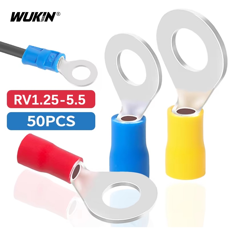 50pcs RV1.25/2/3.5-4/6 รอบแหวนฉนวน Terminal สายเชื่อมต่อไฟฟ้า Crimp Terminal O-type Cold Press ...