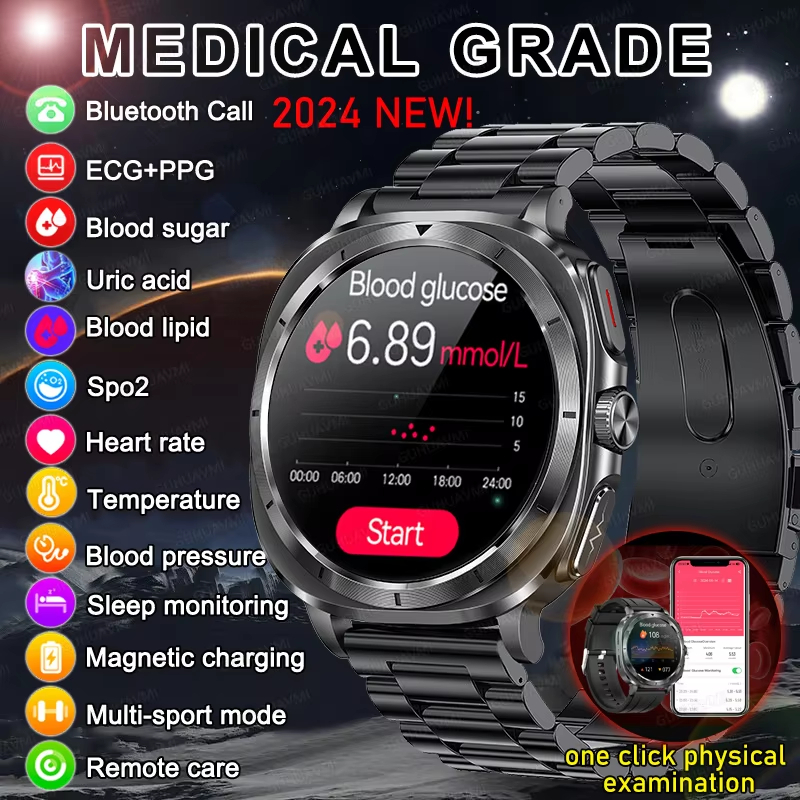 2024 Medical Grade Micro physical examination Smart Watch ECG Blood ...
