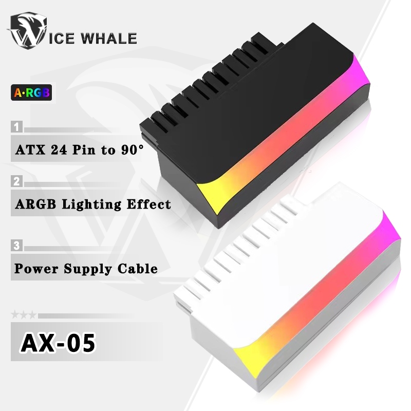 Ice Whale AX-05 ATX 24 Pin ถึง 90° อะแดปเตอร์ปลั๊กไฟ ARGB เมนบอร์ดตัวเชื่อมต่อสายเคเบิลแหล่งจ่าย ...