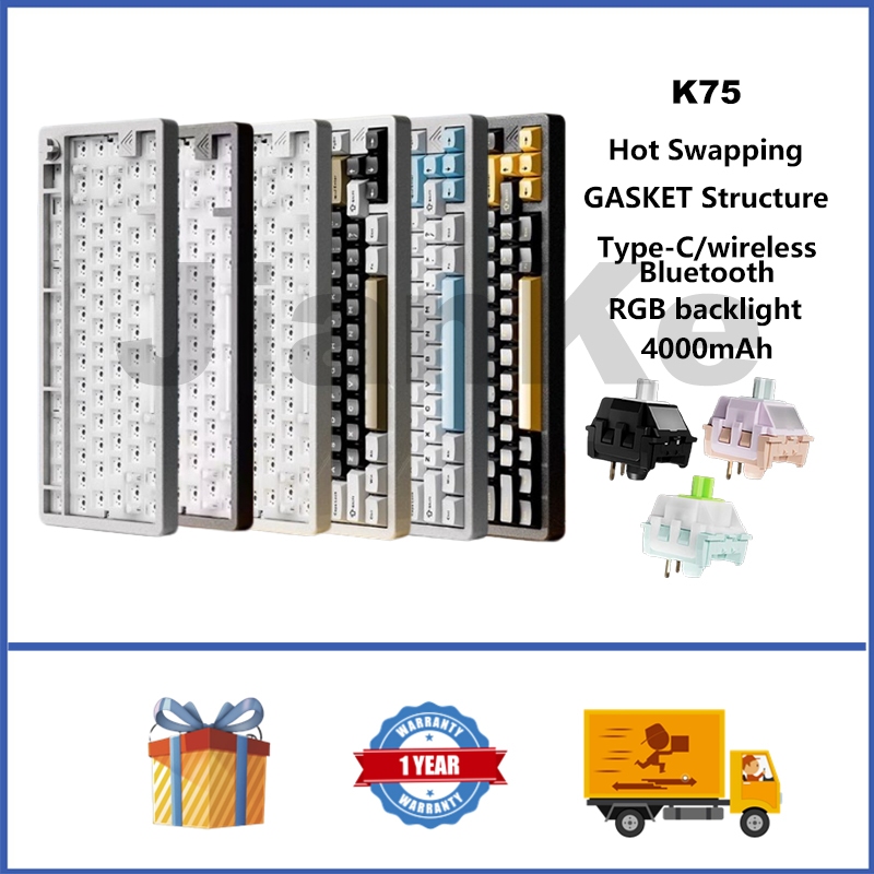 Eweadn K75 อลูมิเนียมคีย์บอร์ดไร้สายพร้อม 75% Hot swappable RGB GASKET ...