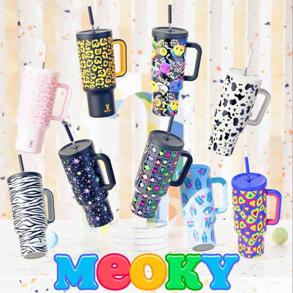 Meoky 40oz(1180ML) แก้วน้ํามีหูจับ ฝากันรั่วและหลอด แก้วกาแฟหุ้มฉนวน ...