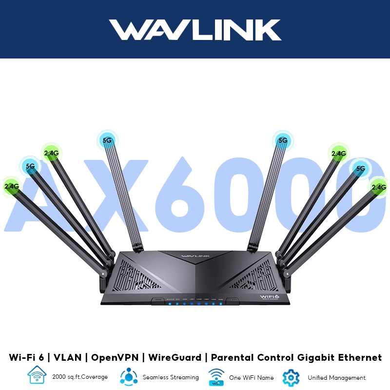 Wavlink AX6000 Wi-Fi 6 Dual Band Wireless Router Gaming Gigabit Router ...