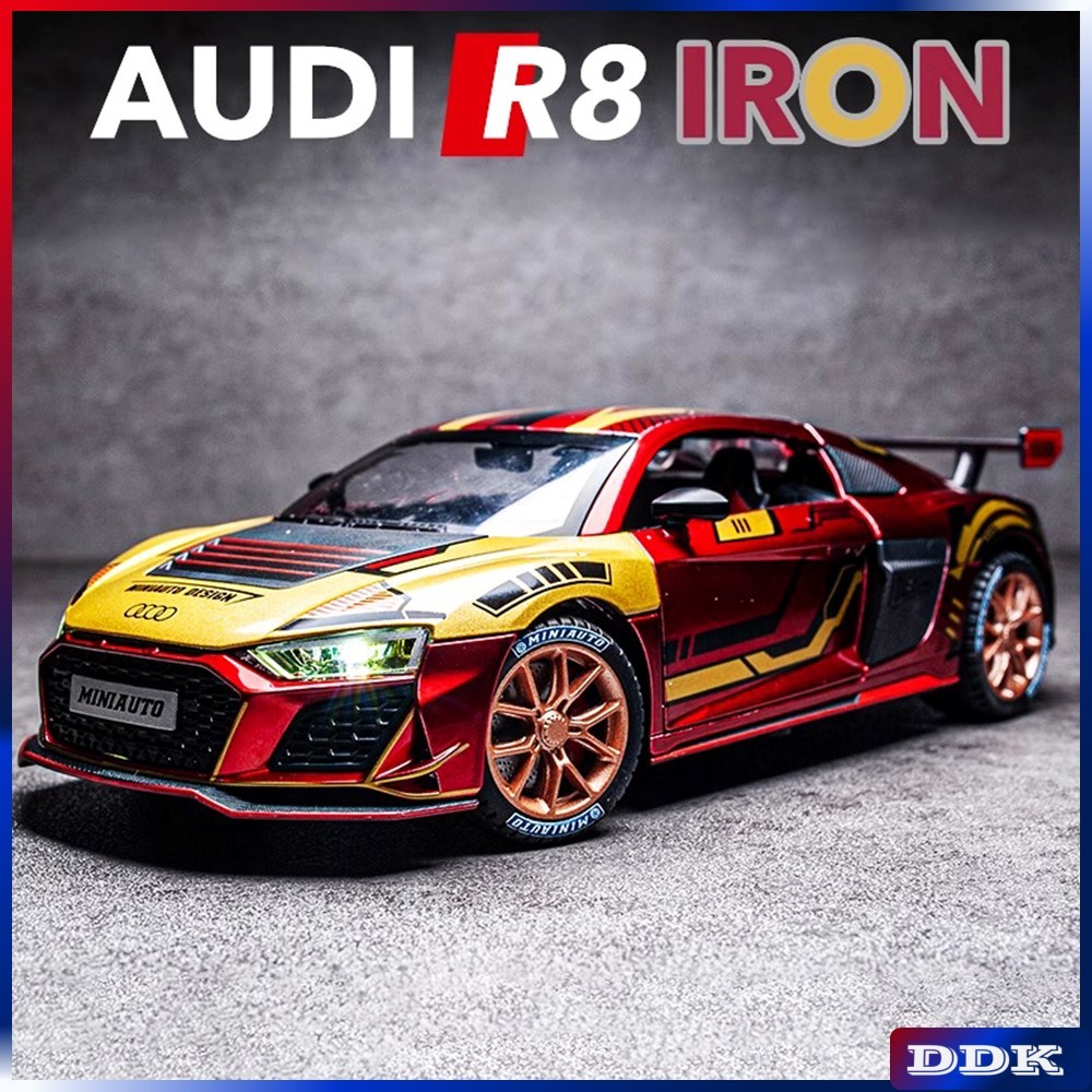 1:24 AUDI R8 IRON Diecast Alloy รุ่นของเล่นรถเสียงแสงดึงกลับของขวัญเด็ก ...
