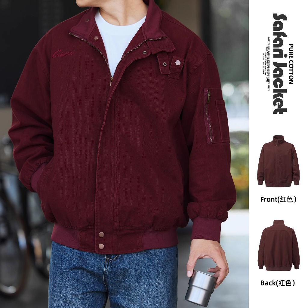 Grey Series Encore เสื้อแจ็คเก็ตคอตั้งสีแดงผู้ชายปัก Retro High-End ...