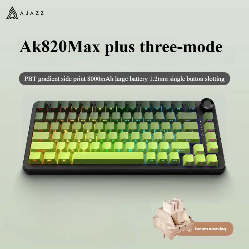 Ajazz AK820 MAX Plus Tri-mode Hot Swap Mechanical Keyboard ปะเก็นโครงสร้าง 8000mAh FR4 ตําแหน่ง ...