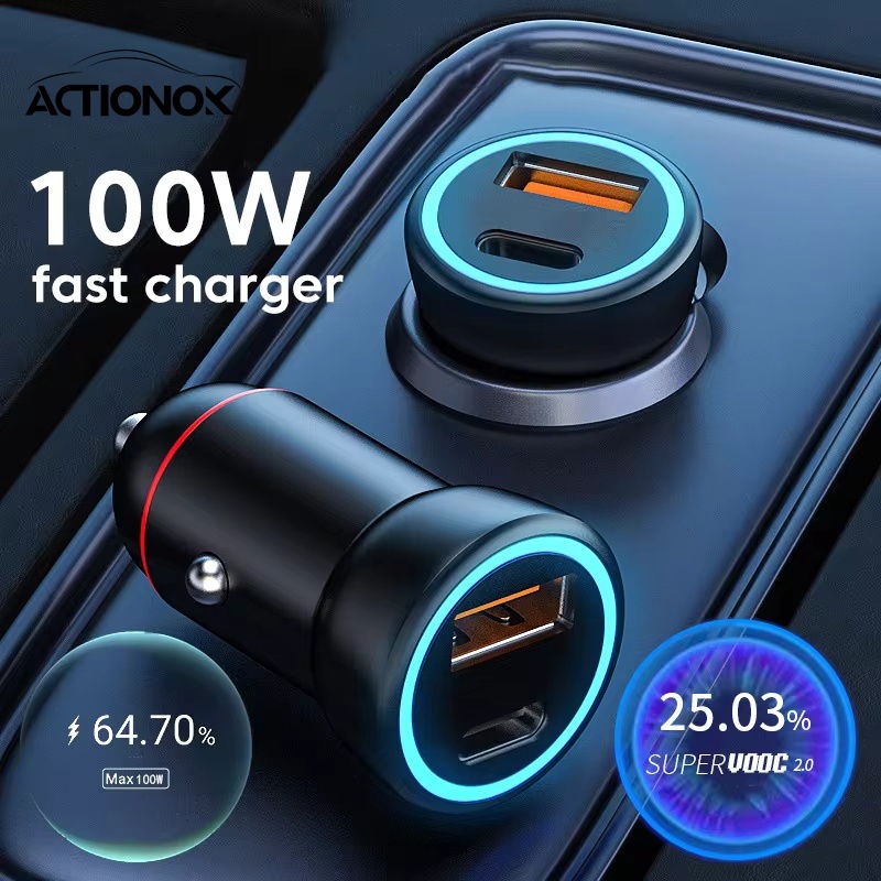Actionok Mini USB Car Charger 100W Fast Charging Car Charger ประเภท C ...