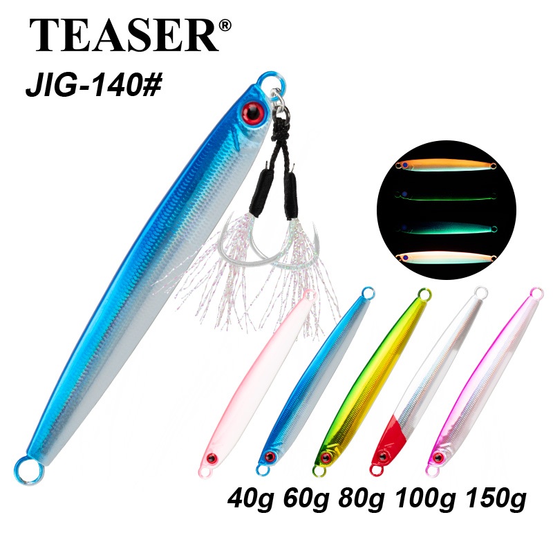 TEASER【J140】40g 60g 80g ช้าโลหะ Jigging Lure Fast Sinking Jigs เหยื่อ Luminous ตกปลาทะเลเหยื่อ ...