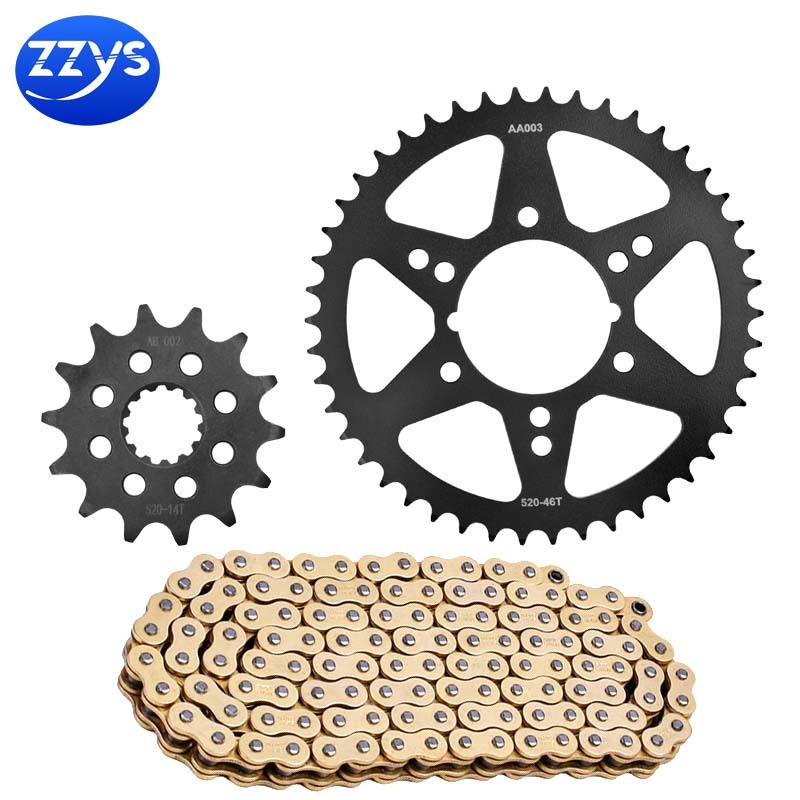 520 13T 14T 15T 43T 46T รถจักรยานยนต์ Carburized เหล็กด้านหน้าด้านหลังเฟืองโซ่ชุดสําหรับ ...